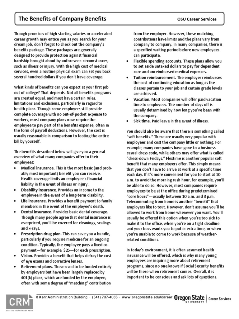 The Benefits of Company Benefits | PDF | Employment | Social Programs