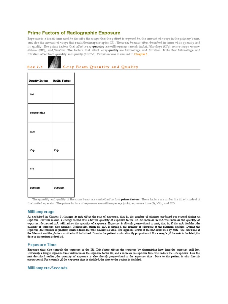 Prime Factors of Radiographic Exposure | PDF | Radiography | X Ray