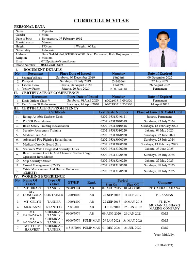 Curriculum Vitae (Terbaru) - 1 | PDF | Watercraft | Freight Transport