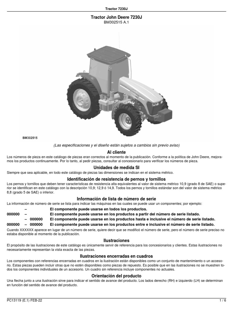 Tractor 7230J Edicion Sudamericana Introducci N | PDF | Tornillo | Tractor