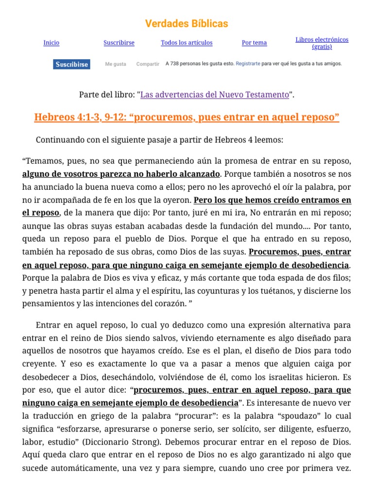 Hebreos 4 - 1-3, 9-12 - "Procuremos, Pues Entrar en Aquel Reposo ...