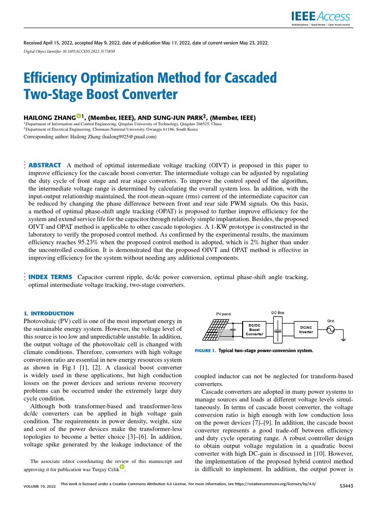 Efficiency Optimization Method For Cascaded Two-Stage Boost Converter | PDF | Power Inverter ...