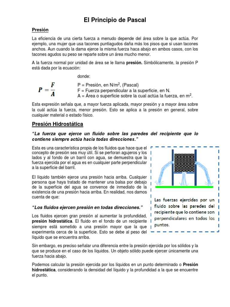 Ejemplos y Formulas Principio de Pascal | Descargar gratis PDF | Presión | Líquidos