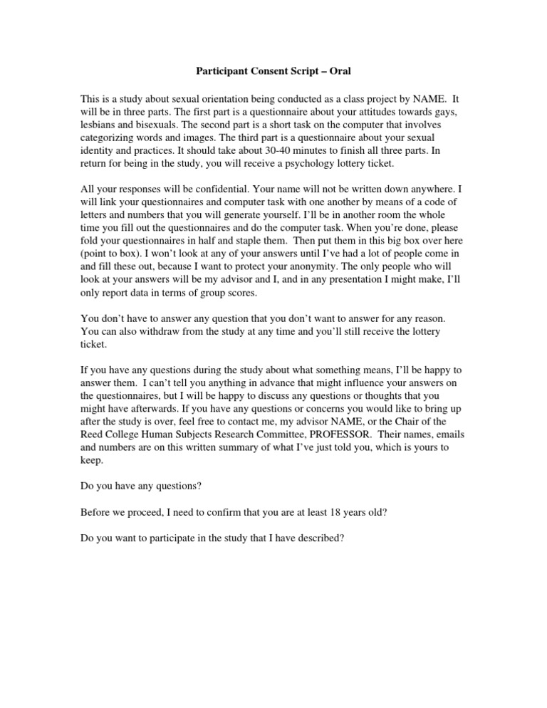 Oral Consent Script | PDF