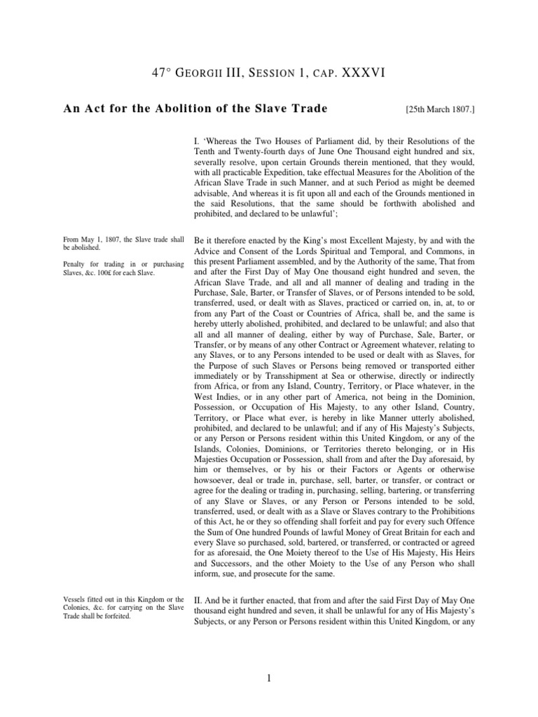 Slave Trade Act 1807 | PDF | Slavery | Asset Forfeiture
