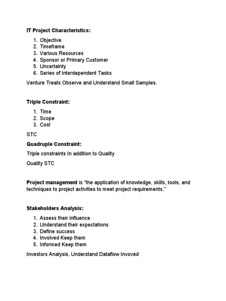IT Project Notes | PDF | Intention | Project Management