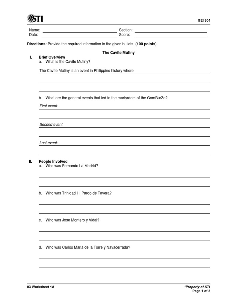 03 Worksheet 1a | PDF