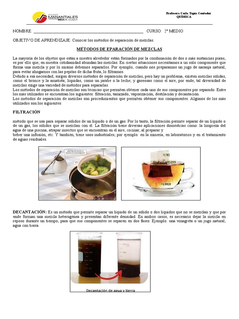 Guía Separación de Mezclas y Factores Que Afectan La Solubilidad | PDF | Mezcla | Destilación