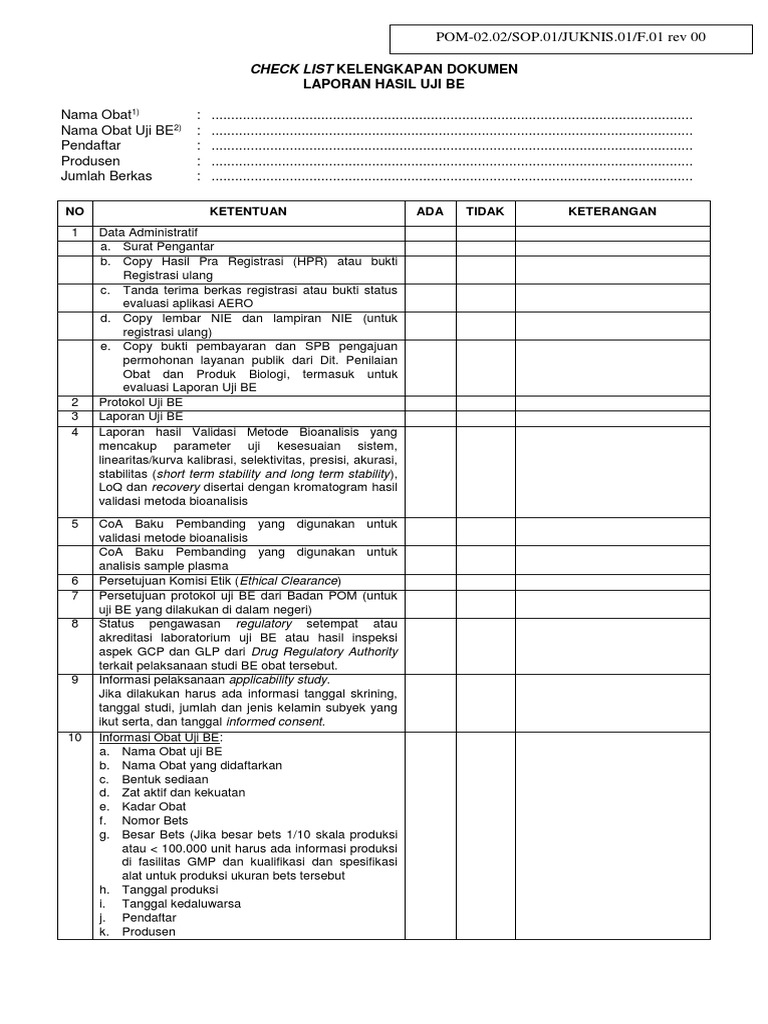 Checklist Kelengkapan Laporan Uji BE | PDF