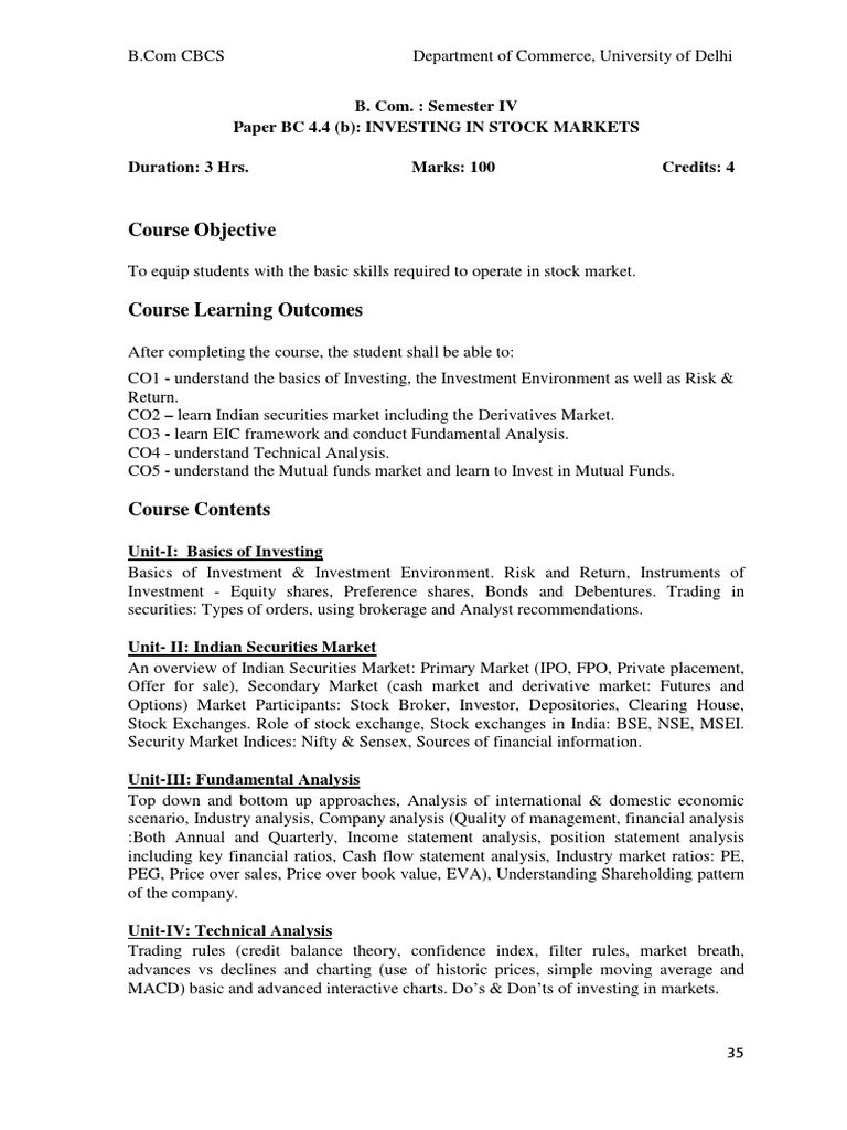 Investing in Stock Markets Syllabus | PDF | Stocks | Investing