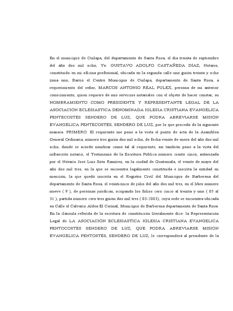 Acta De Representante Legal Ilgesia Pdf