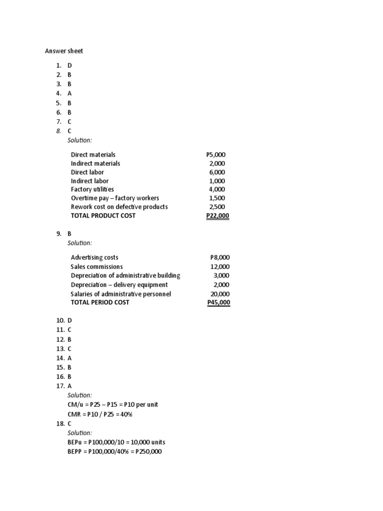 MAS Assessment Exam Answer Key Solution | PDF | Inventory | Cost Of ...