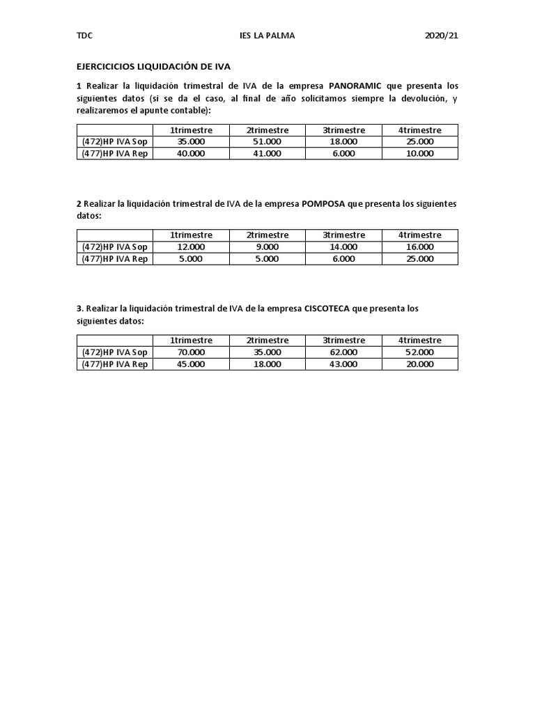 Ejercicicios Liquidación de Iva | PDF