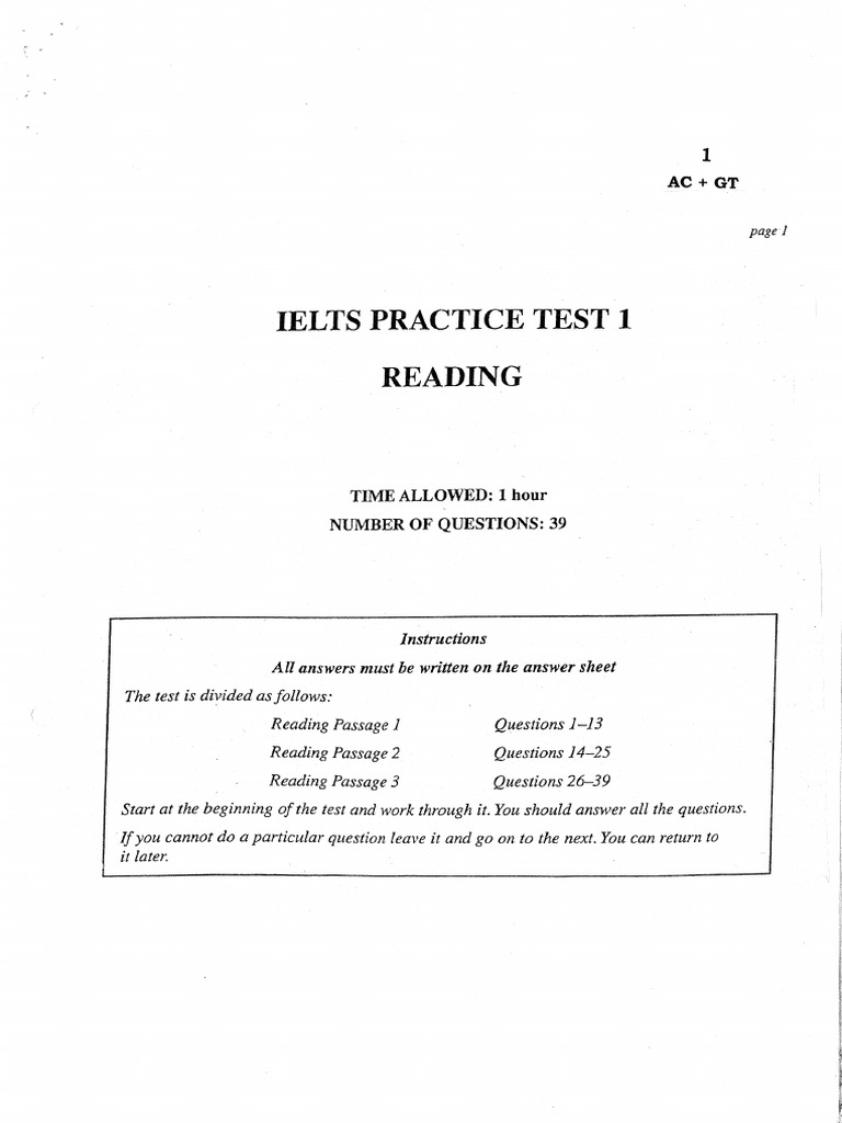 Ielts Practice Test 01 | PDF