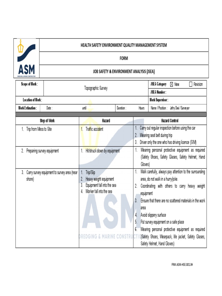 JSA Topographic Survey | PDF | Personal Protective Equipment | Occupational Safety And Health