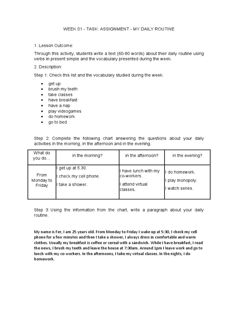My Daily Routine Assignment Guide | PDF | Wellness
