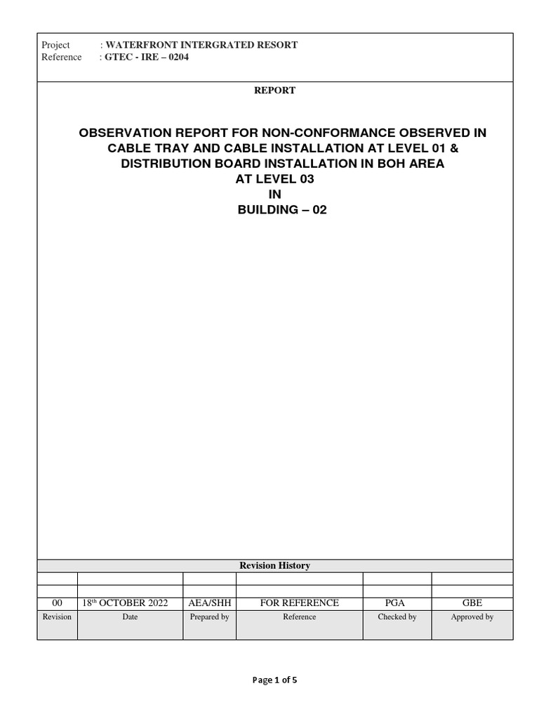 GTEC-IRE-0204 - Observation Report On Non-Conformances Observed in Lift ...