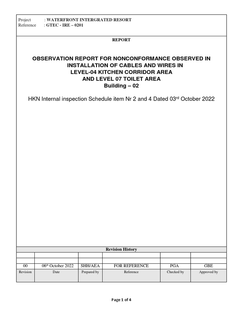 GTEC-IRE-0201 Observation Report For Witness Inspection Schedule Item ...