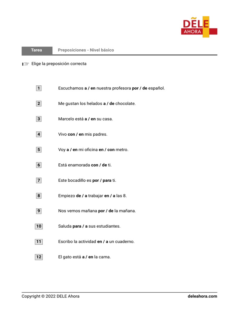 Preposiciones A1 Ex. | PDF
