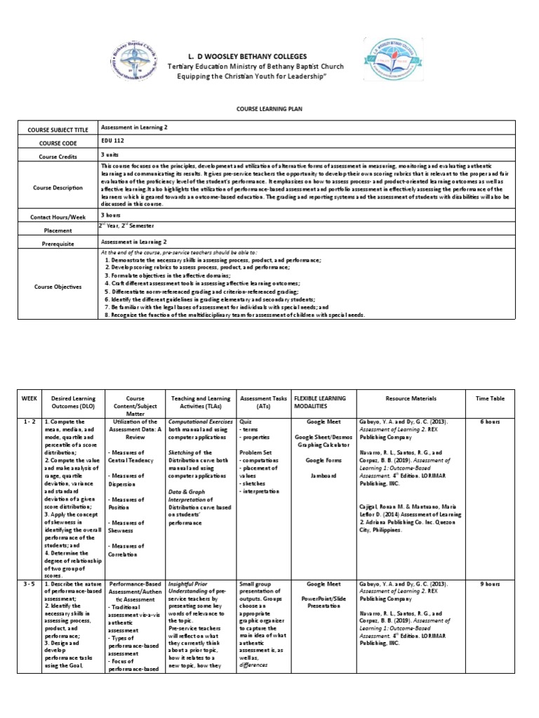 EDU 112 Syllabus | PDF | Educational Assessment | Cognition