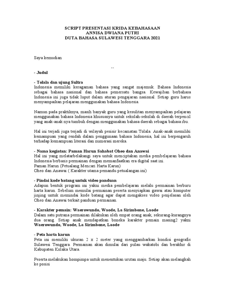 Script Presentasi Krida Kebahasaan | PDF