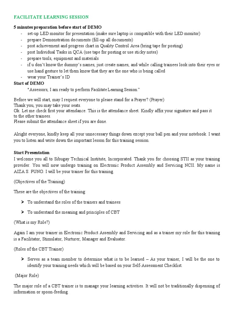 Script FACILITATE LEARNING SESSION | PDF | Educational Technology | Learning