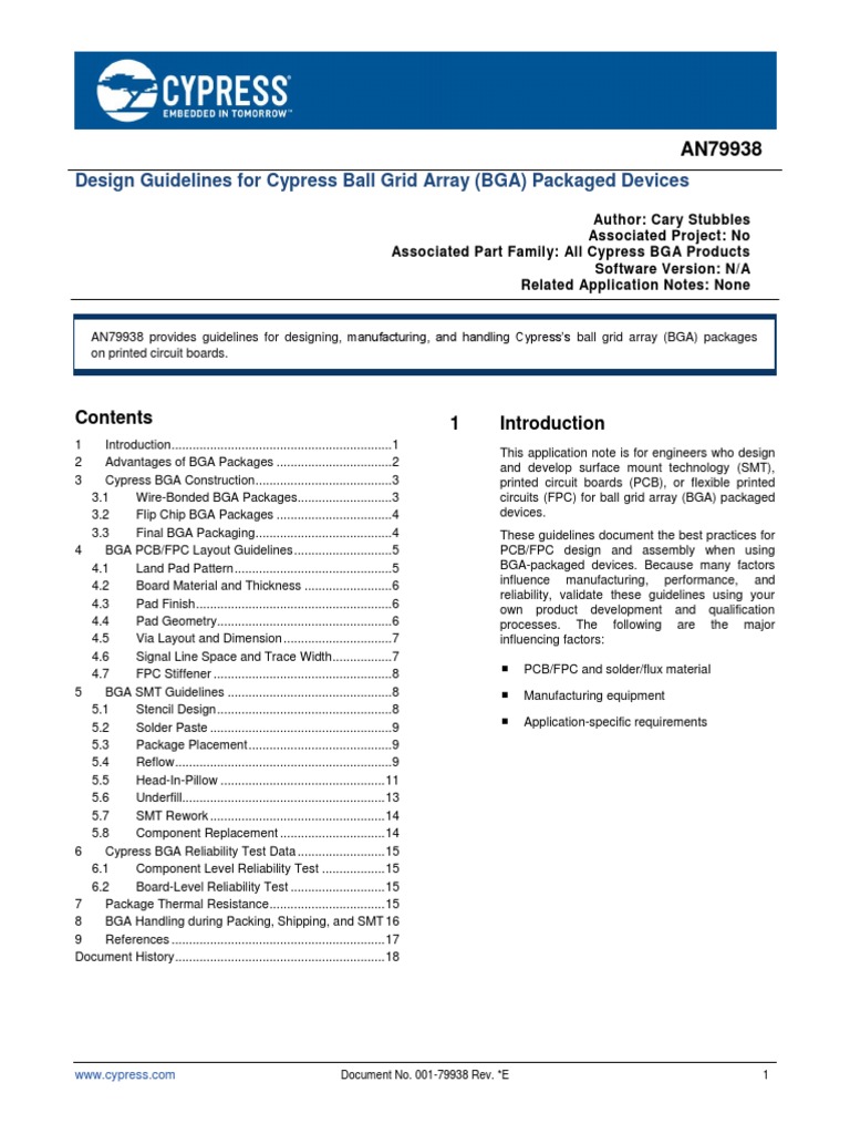 Infineon An79938 Design Guidelines For Infineon Ball Grid Array Bga Packaged Devices