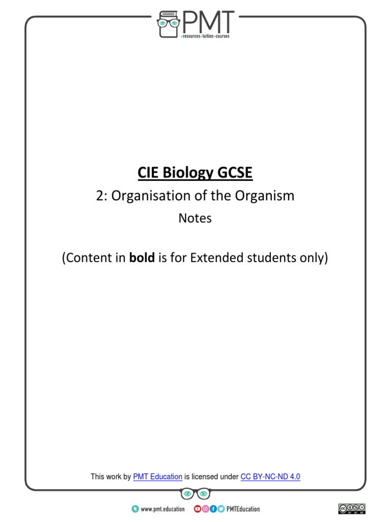 Summary Notes - Topic 2 Organisation of The Organism - CAIE Biology ...