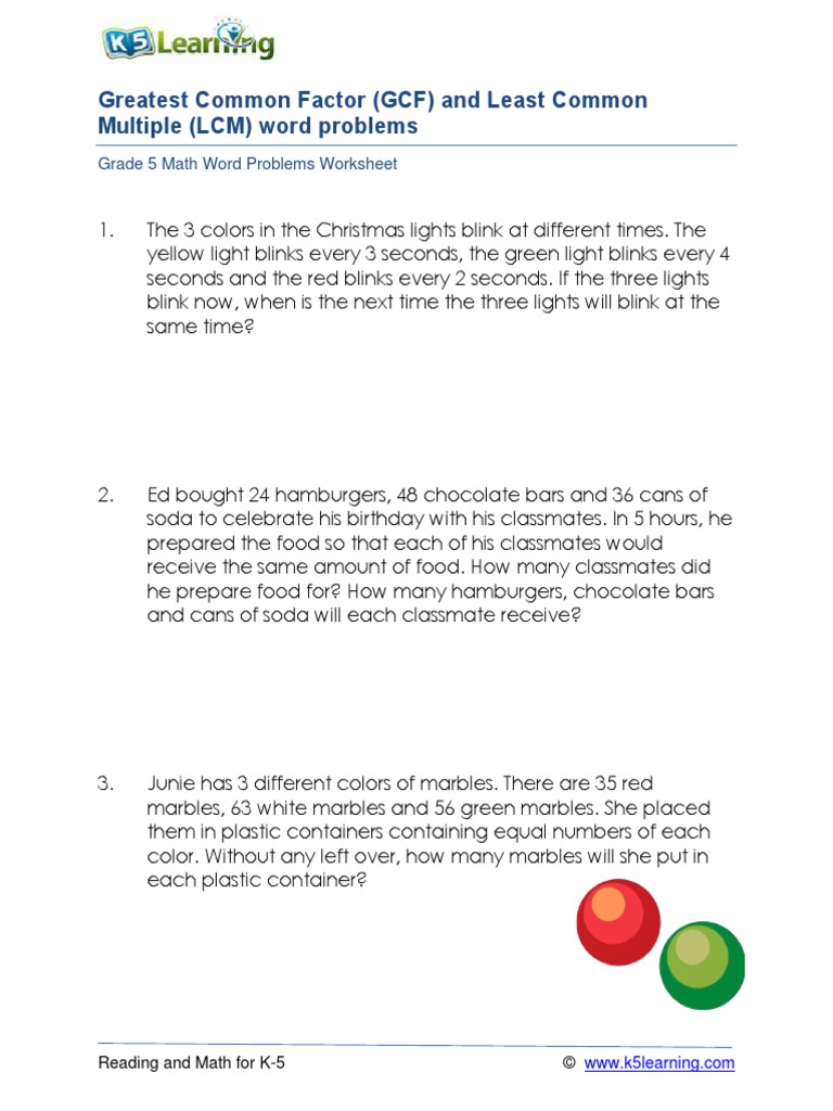 Grade 5 GCF LCM Word Problems e | PDF | Currency