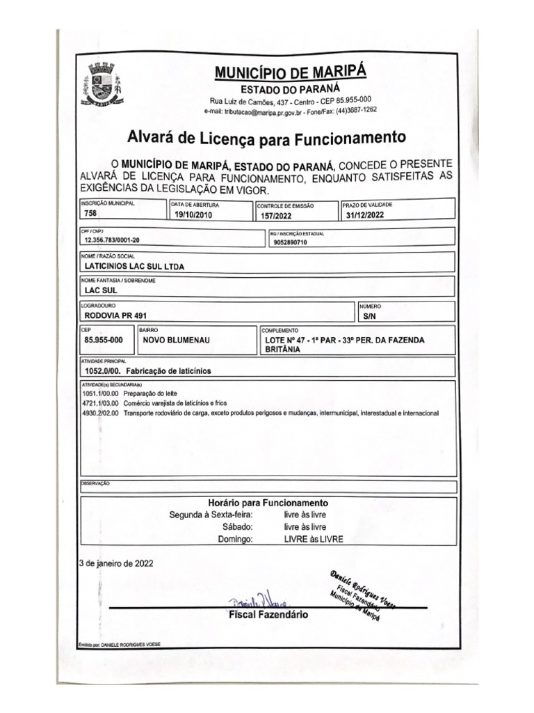 Alvara de Funcionamento | PDF