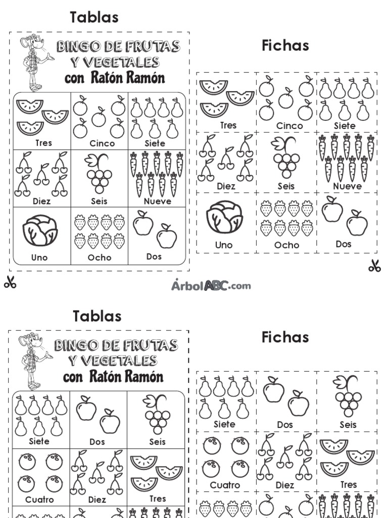 Bingo de Frutas y Verduras para Niños | PDF