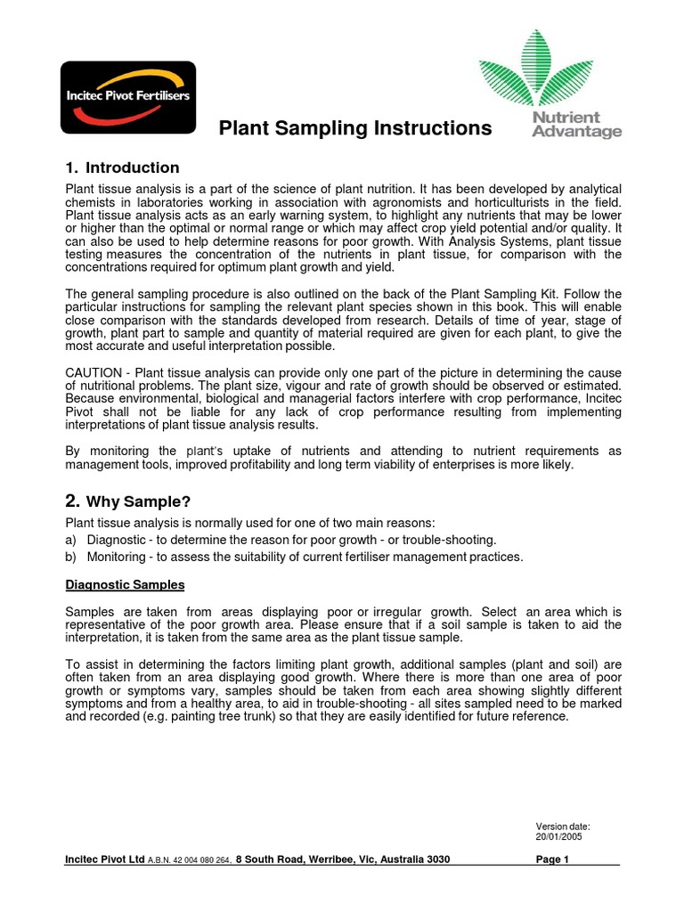 Plant Tissue Sampling Guidelines | PDF | Leaf | Plant Nutrition