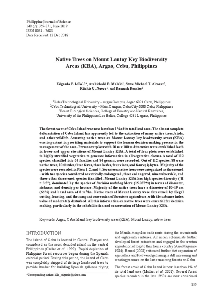 Native Trees of Mount Lantoy KBA | PDF | Biodiversity | Forests