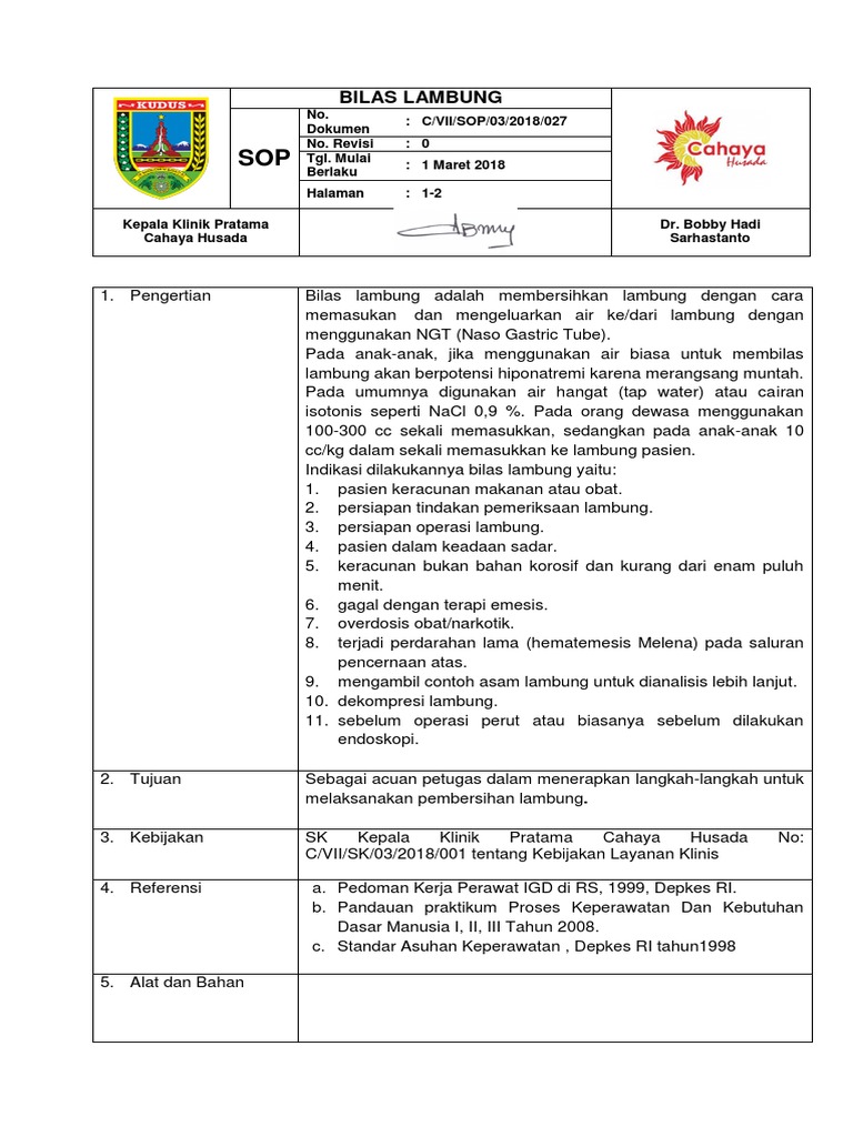 SOP Bilas Lambung | PDF