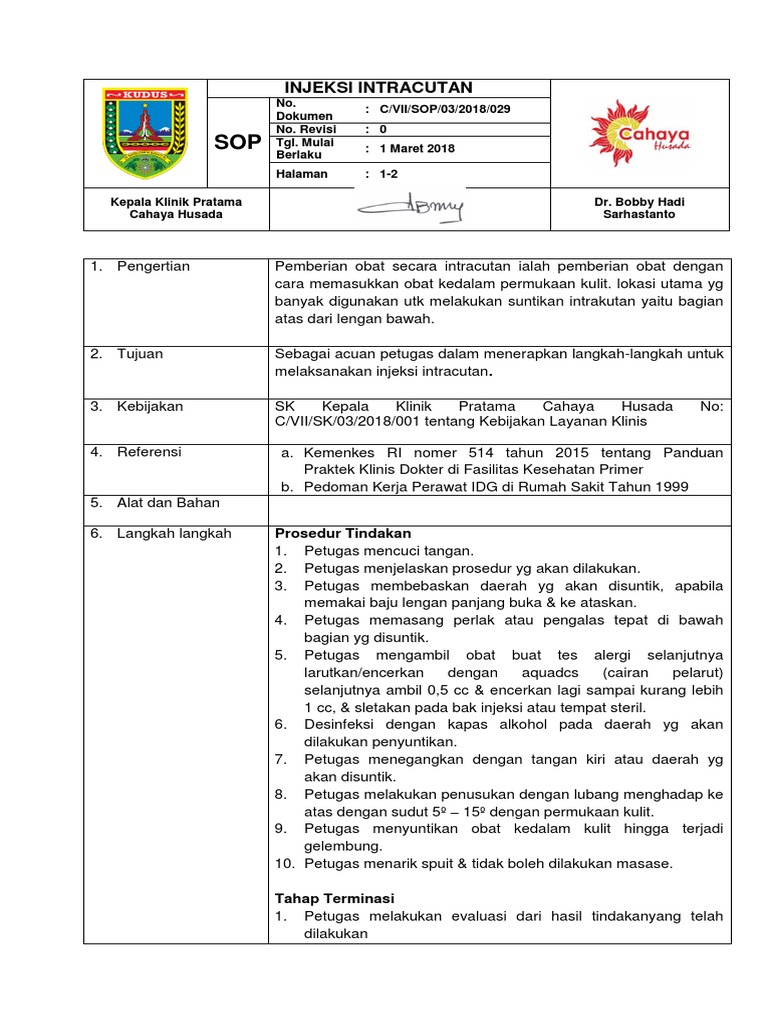 SOP Injeksi Intracutan | PDF