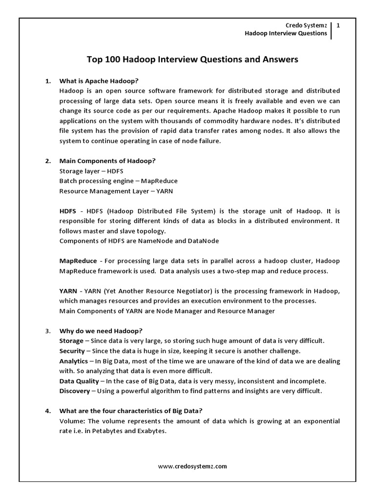 Hadoop Interview Questions | PDF | Apache Hadoop | Apache Spark