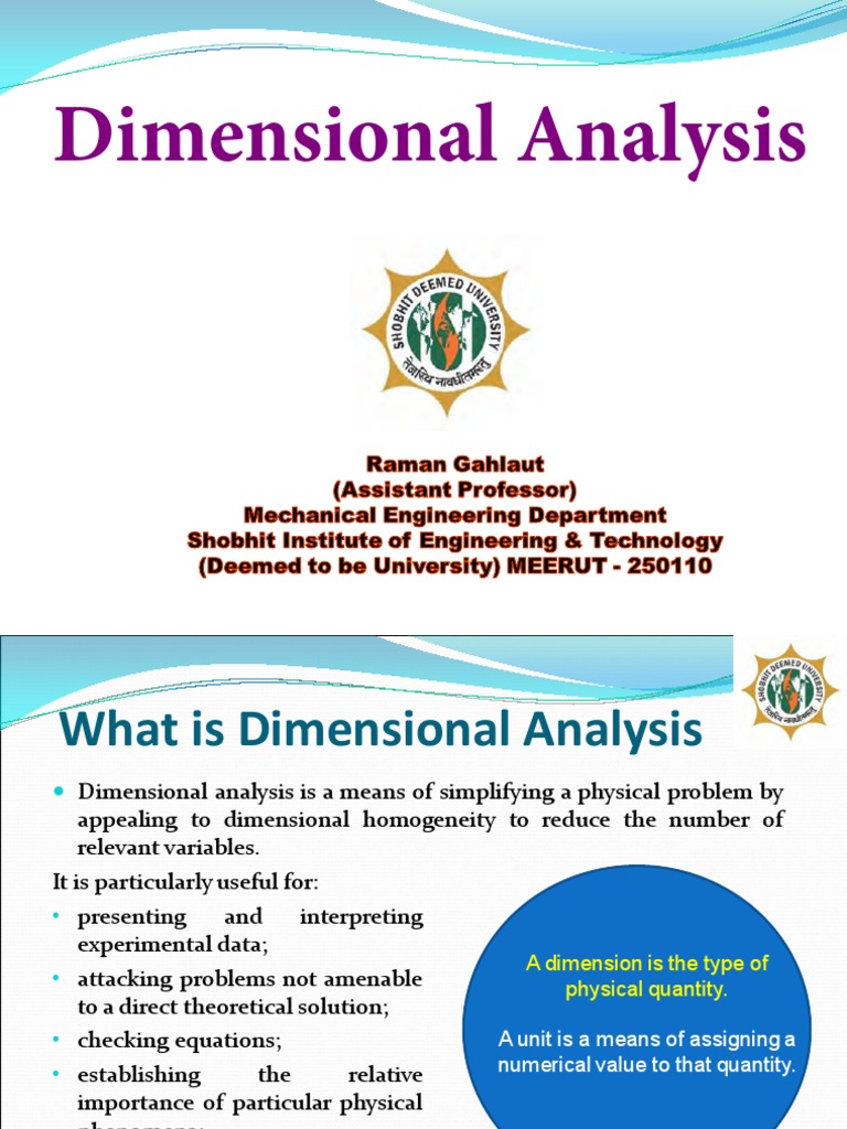 Dimensional Analysis MR Raman Gahlaut | PDF | Force | Reynolds Number