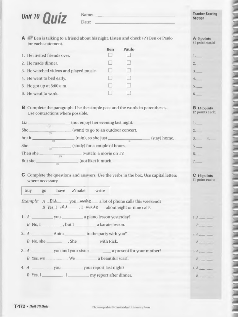 Touchstone 1 - Unit 10 | PDF