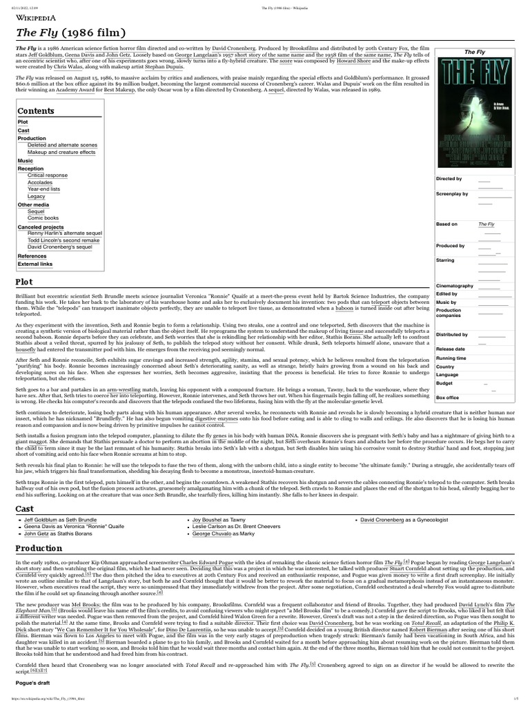 The Fly (1986 Film) - Wikipedia | PDF