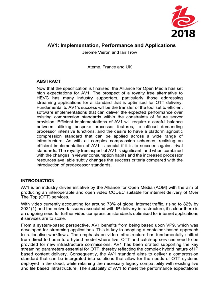 AV1-Implementation, Performance and Applications | PDF | Data Compression | Computing