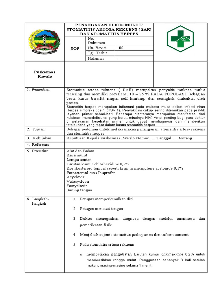 SOP Ulkus Mulut (Stomatitis) | PDF