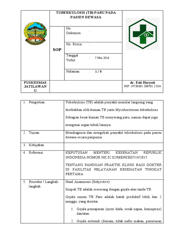 SOP Tuberculosis (TB) Paru Pada Pasien Dewasa | PDF