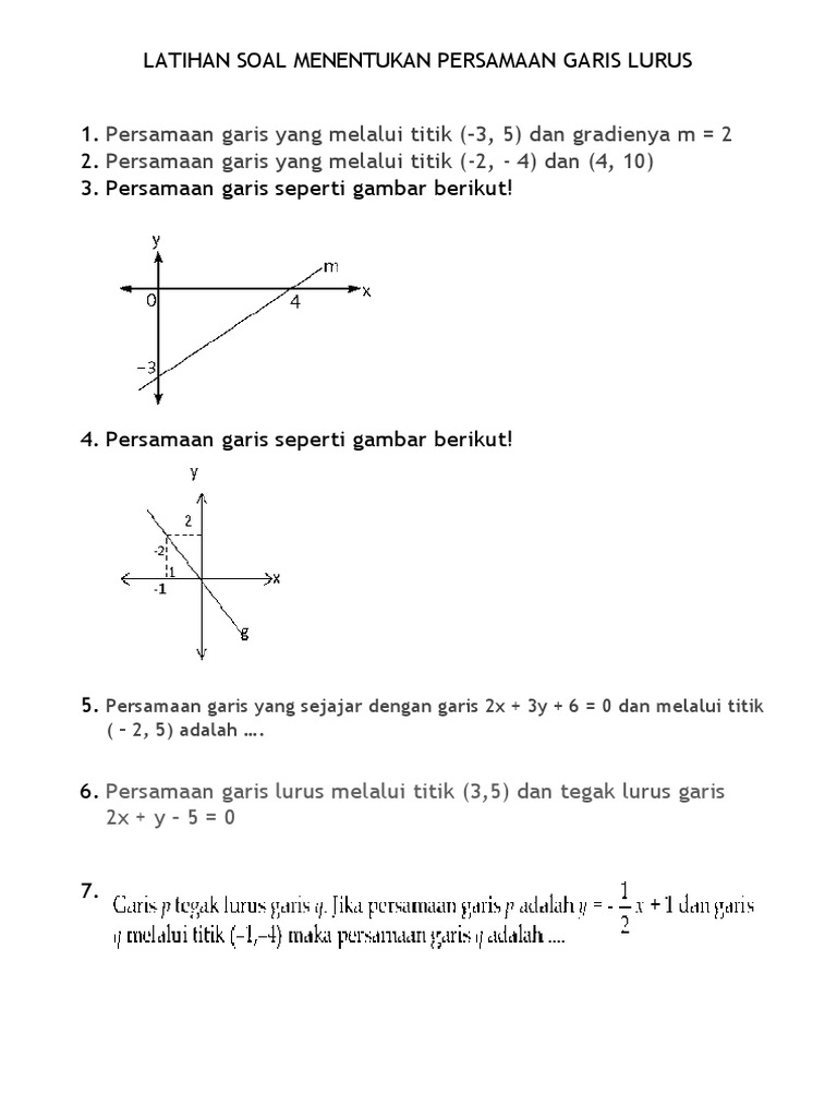 Latihan Soal Menentukan Persamaan Garis Lurus | PDF