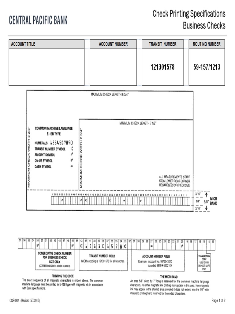 Check Printing Specifications Business | PDF | Cheque | Deposit Account