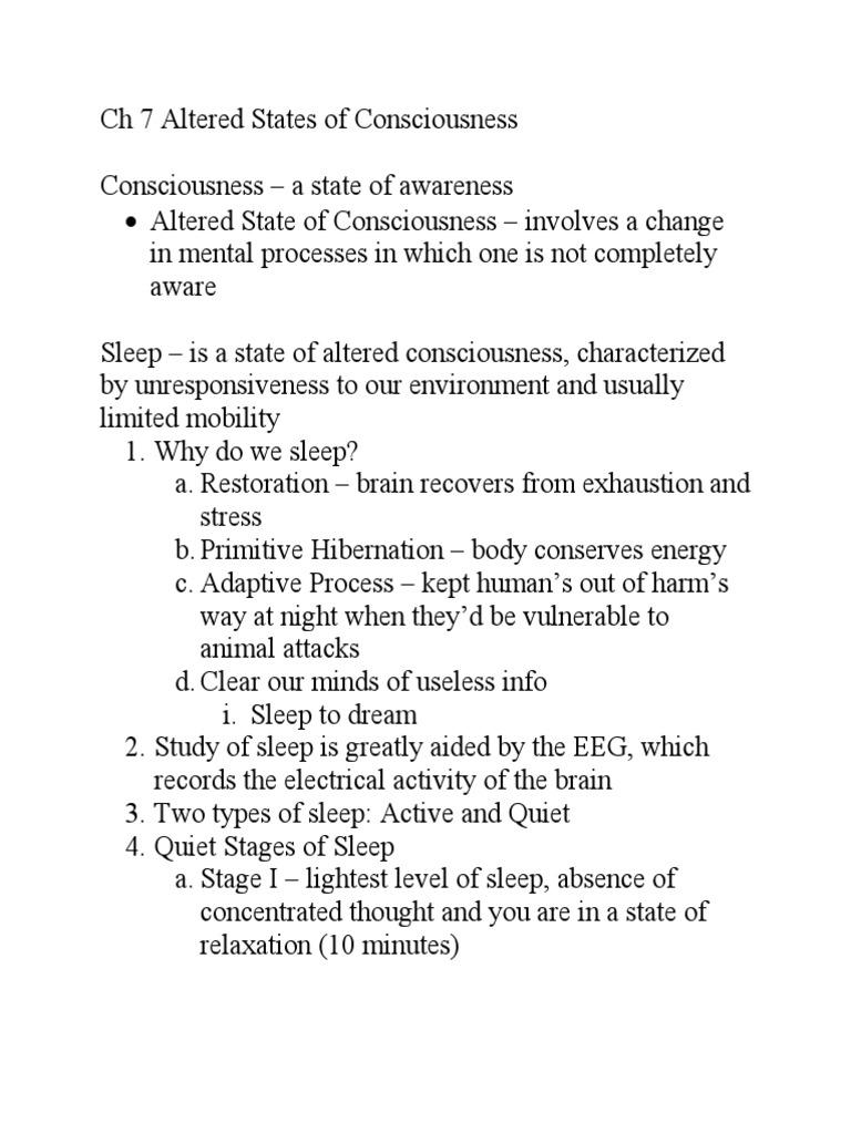 CH 7 - Altered States of Consciousness - Notes | PDF | Sleep | Hypnosis