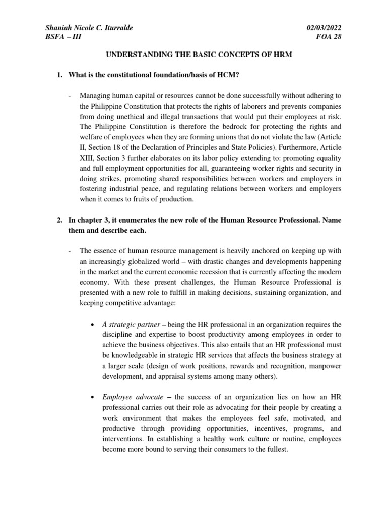 Understanding The Basic Concepts of HRM | PDF | Human Resource ...