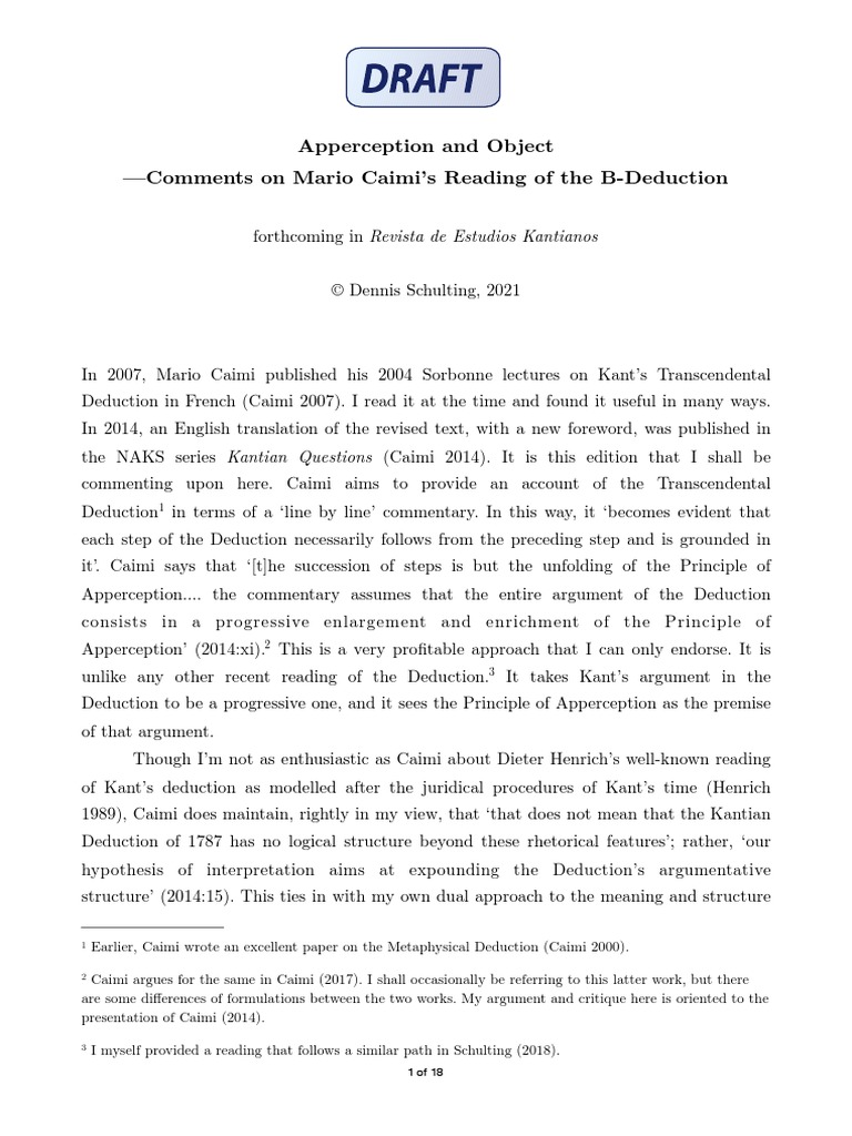 Apperception and Object | PDF | A Priori And A Posteriori | Immanuel Kant