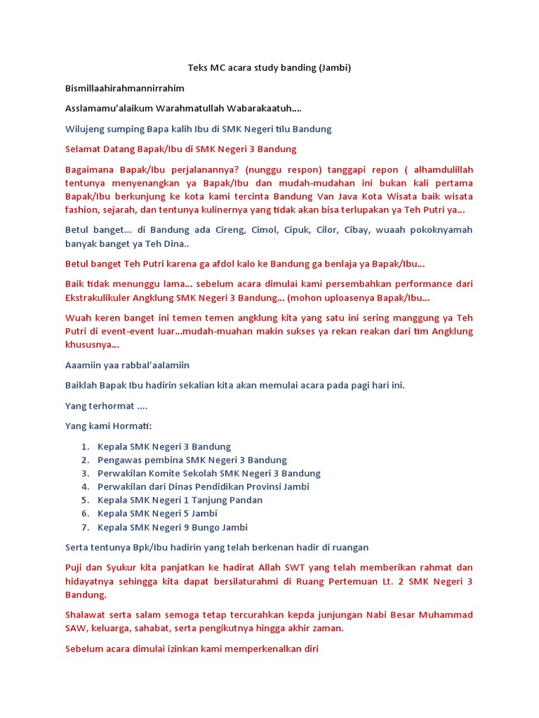 Teks MC Acara Study Banding | PDF