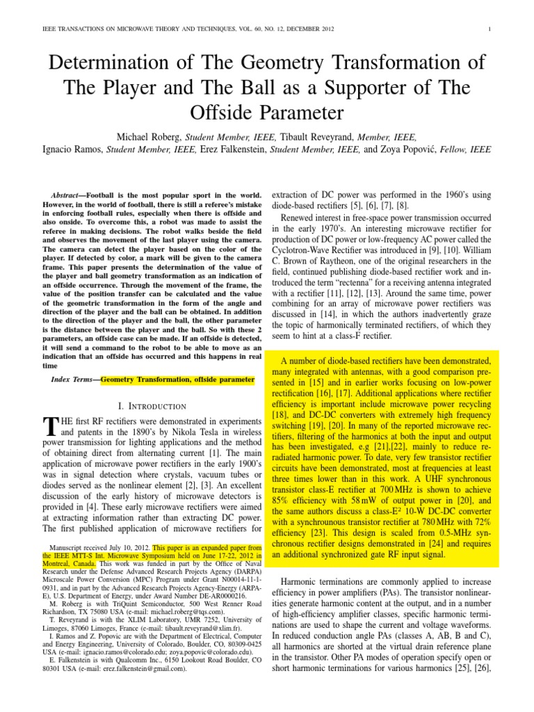 IEEE Journal Submission Trans On MTT Example Compressed | PDF | Rectifier | Amplifier