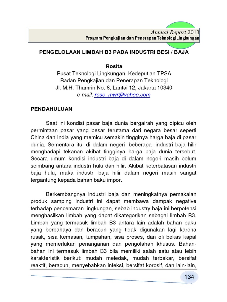 Pengelolaan Limbah B3 Pada Industri Besi Baja | PDF